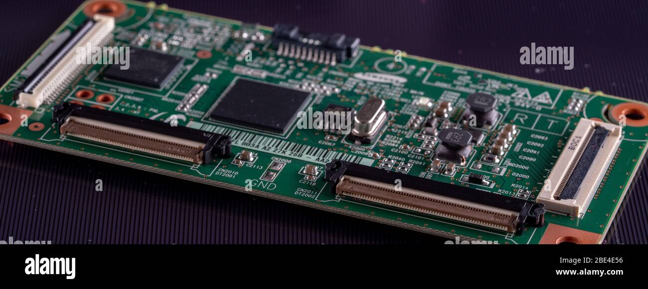 Microcontroller pcb. Close up printed circuit board of an electronic ...