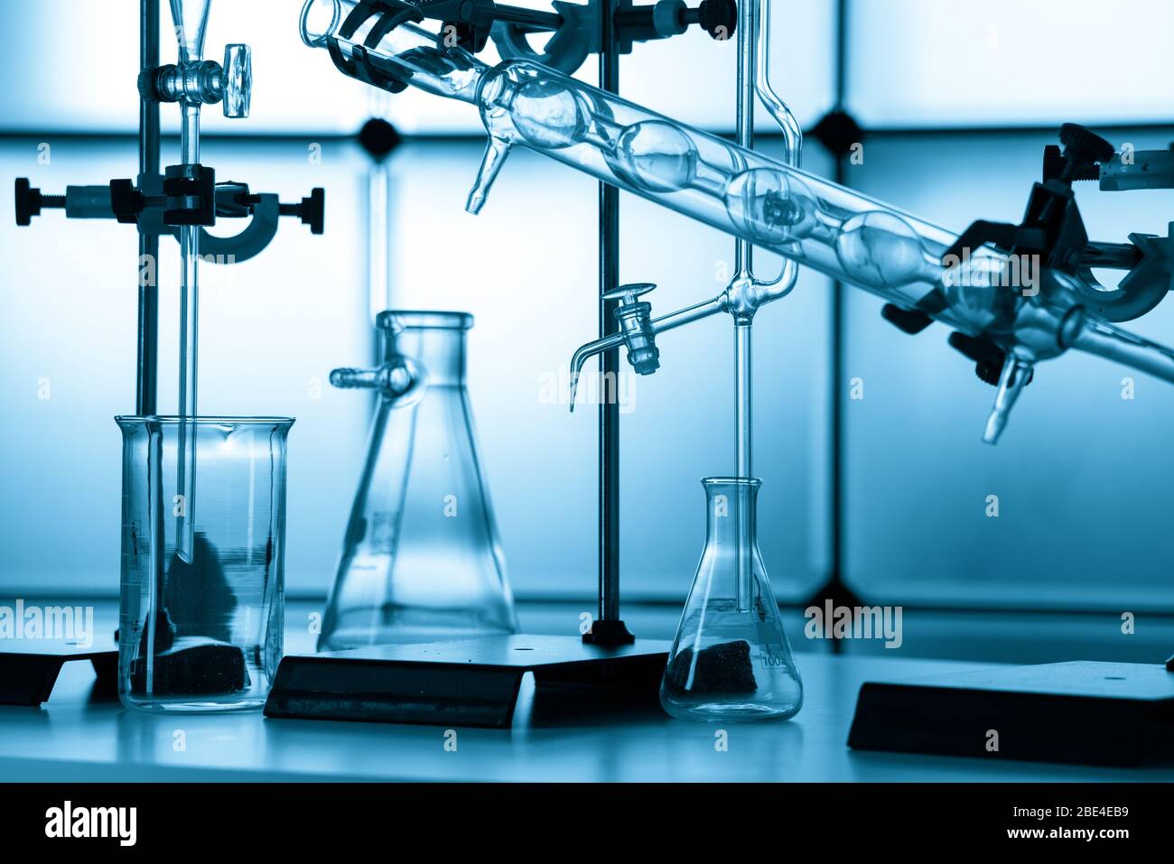 Glass instruments in the laboratory of chemical synthesis Stock Photo ...