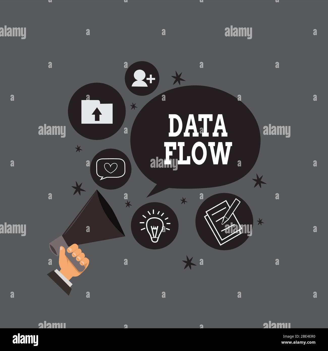 Writing note showing Data Flow. Business concept for the movement of data through a system ...