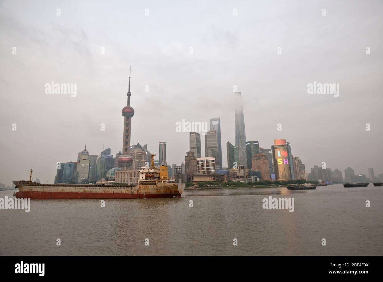Shanghai's Pudong skyline towers over the Huangpu River, view from The ...