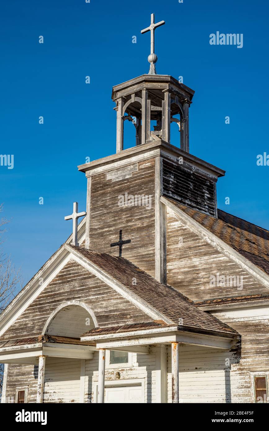 Steeple, bell tower and crosses of St. Joseph Catholic Church in ...