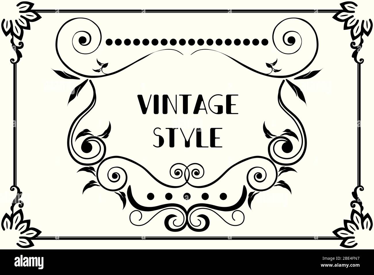 decorative vintage style frame border with decorations in Black and ...