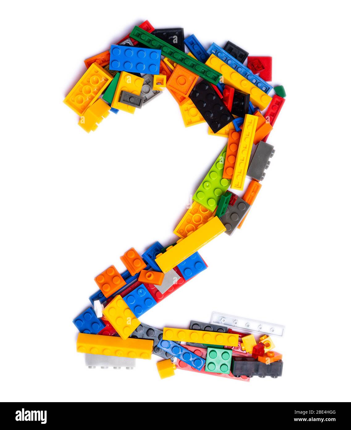 Arabic numeral "2" from multi-colored children's plastic constructor on ...