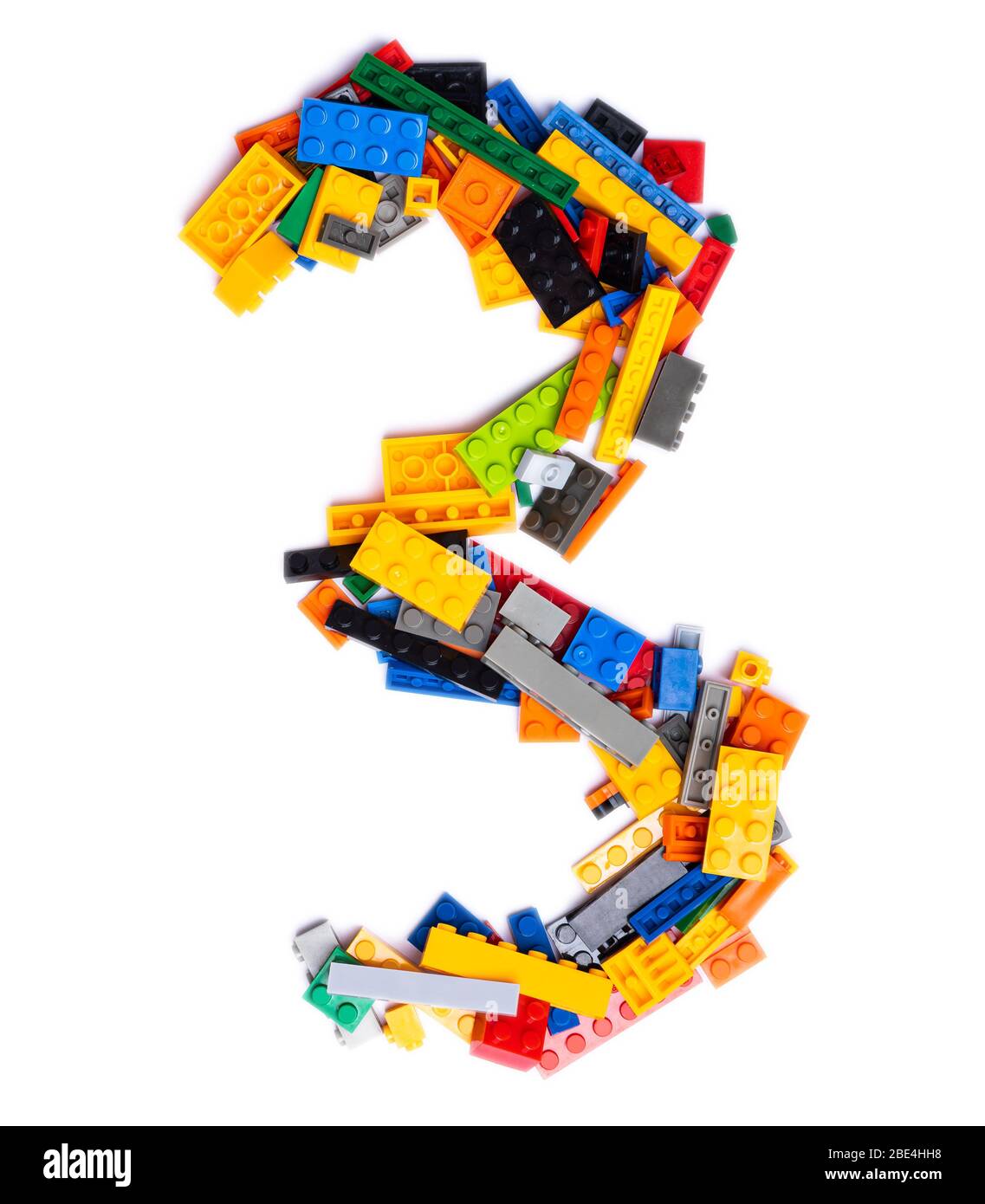 Arabic numeral "3" from multi-colored children's plastic constructor on ...