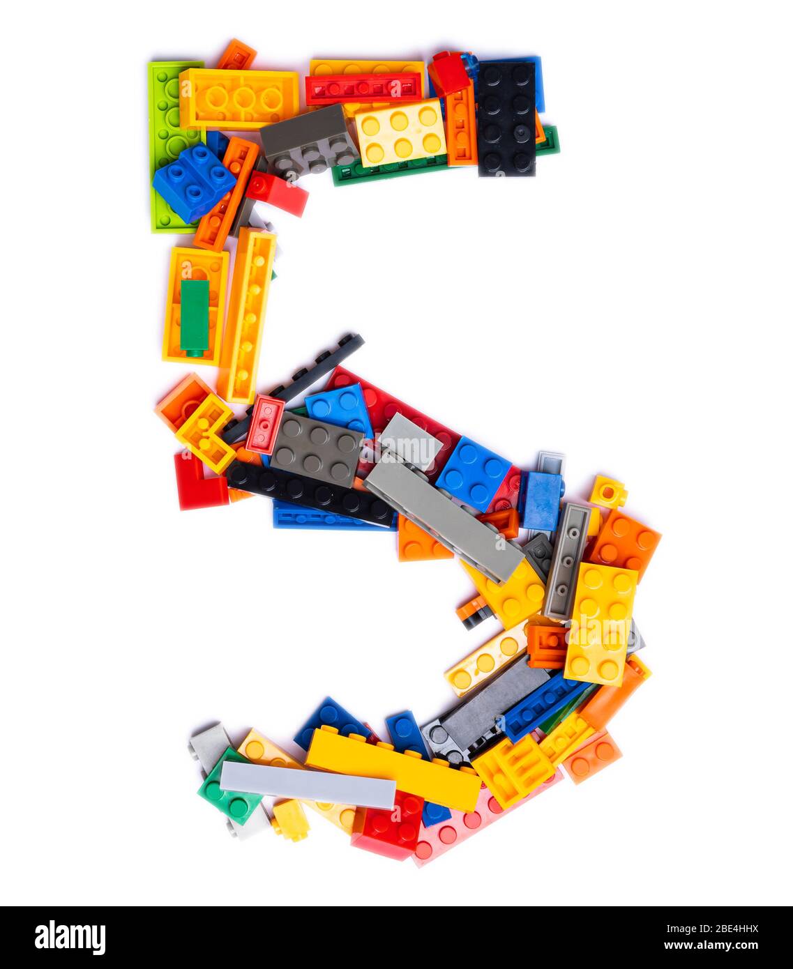 Arabic numeral "5" from multi-colored children's plastic constructor on ...