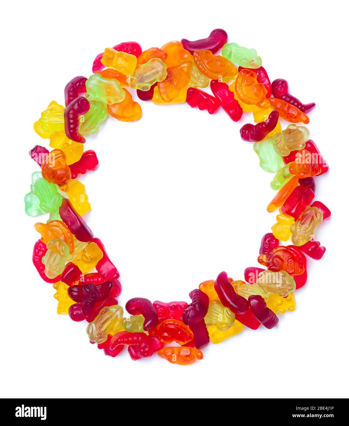 Letter O of the English alphabet from multi-colored marmalade on a ...
