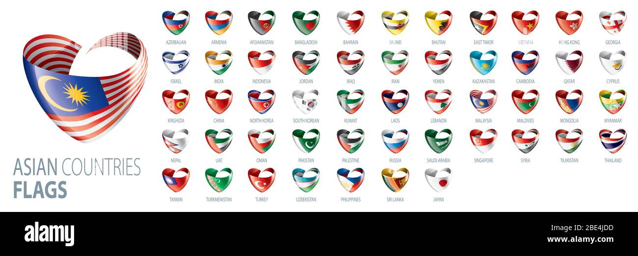 National flags of Asian countries. Vector illustrations Stock Vector ...