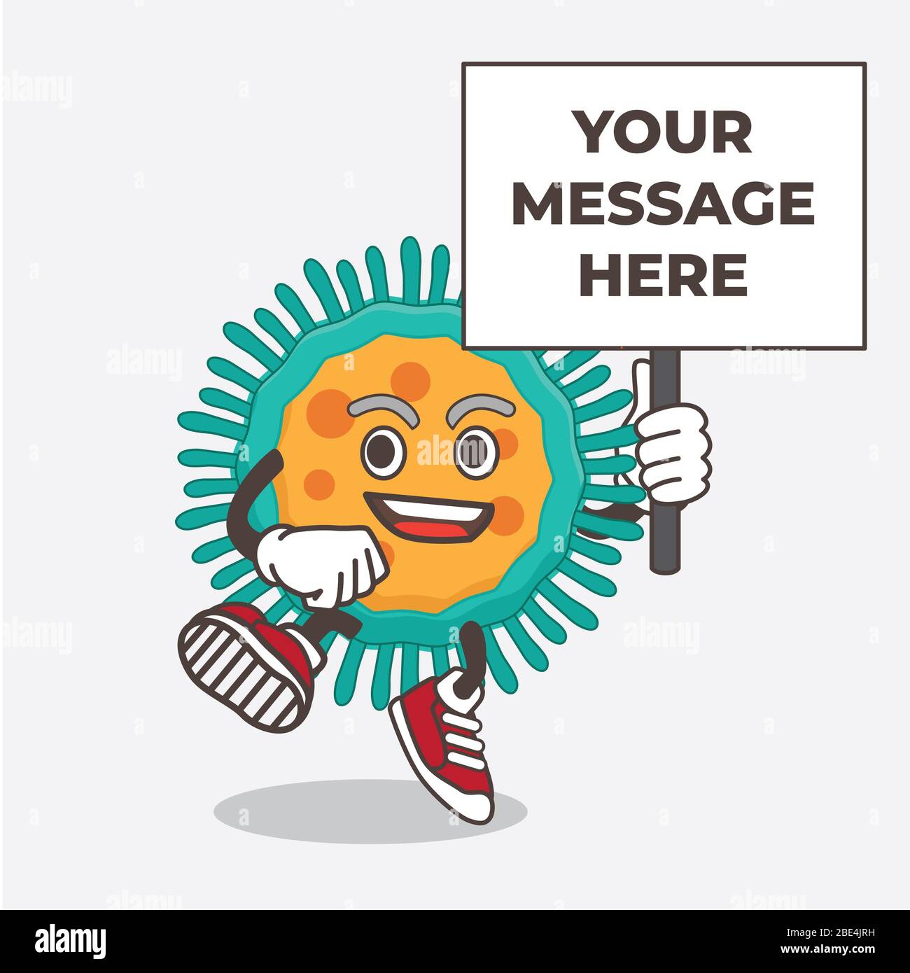 An illustration of Blue Virus cartoon mascot character with board sign ...