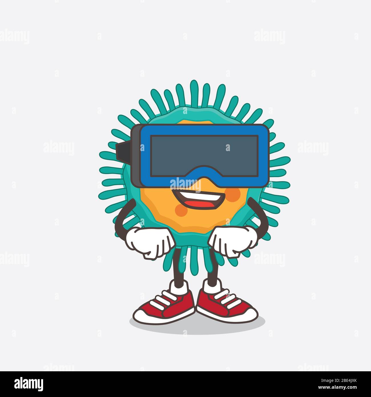An illustration of Blue Virus cartoon mascot character with Virtual ...