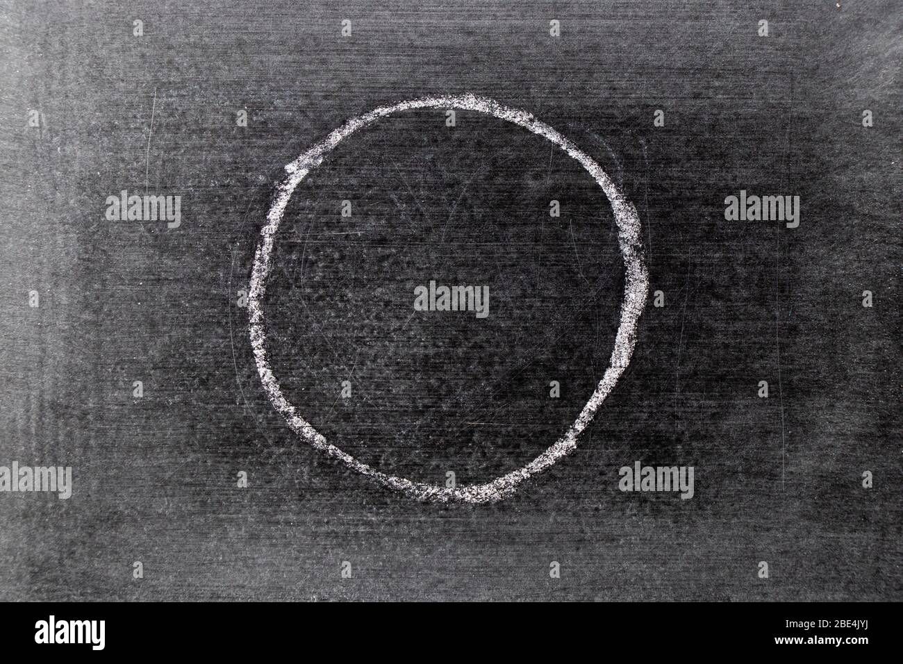 White chalk hand drawing in circle or round shape on black board ...