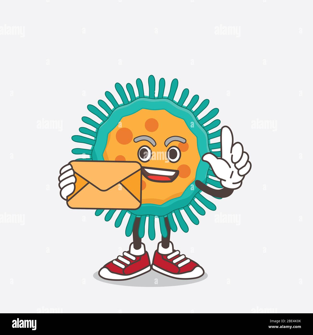 An illustration of Blue Virus cartoon mascot character holding an ...