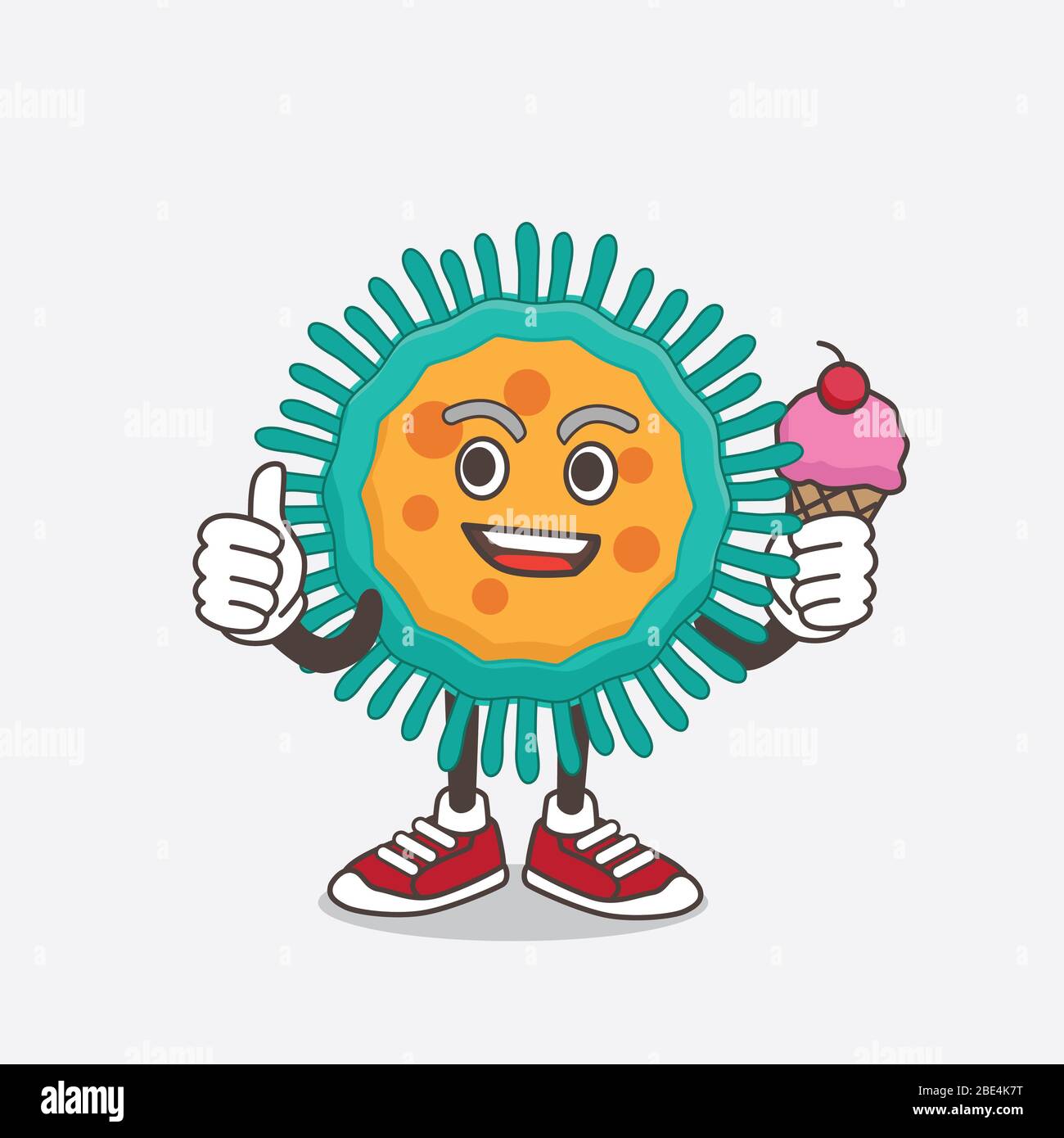 An illustration of Blue Virus cartoon mascot character eating an ice ...