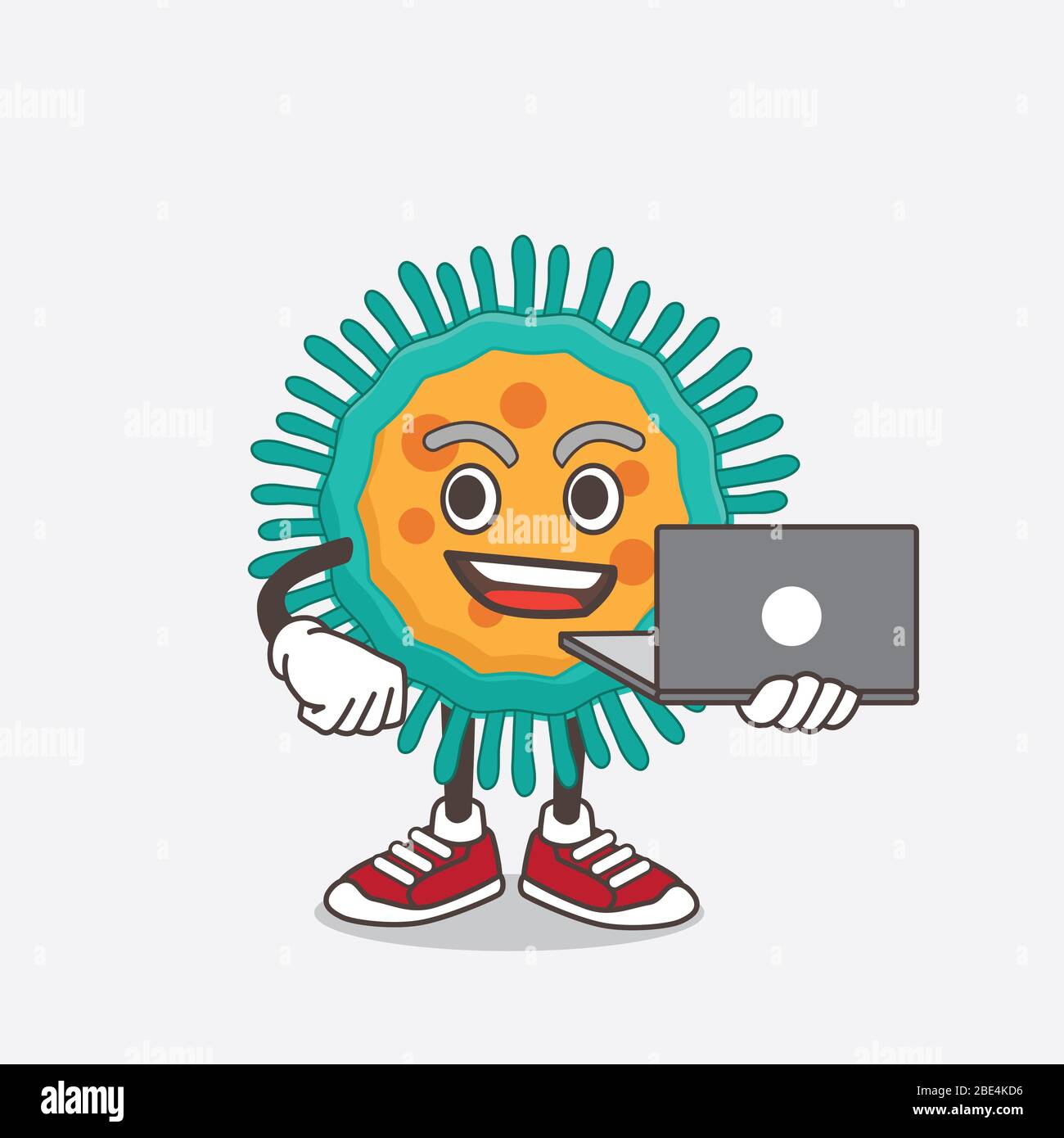 An illustration of Blue Virus cartoon mascot character working with ...