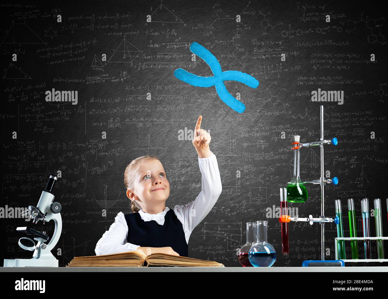 Little girl scientist with microscope Stock Photo - Alamy