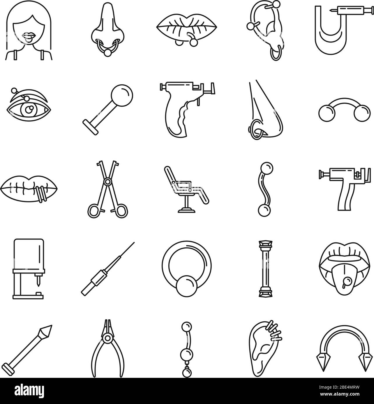 Piercing beauty icons set. Outline set of piercing beauty vector icons ...
