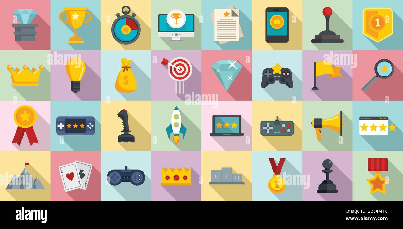 Gamification icons set. Flat set of gamification vector icons for web design Stock Vector Image ...