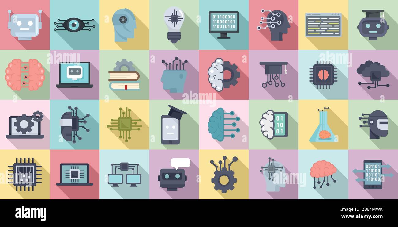 Machine learning icons set. Flat set of machine learning vector icons ... Machine learning icons set. Flat set of machine learning vector icons ...