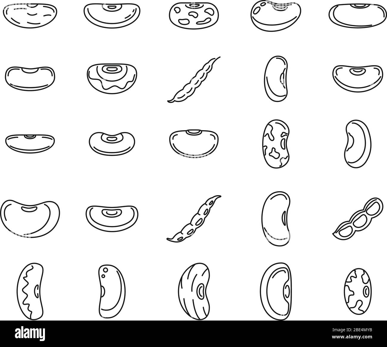 Legume kidney bean icons set. Outline set of legume kidney bean vector ...