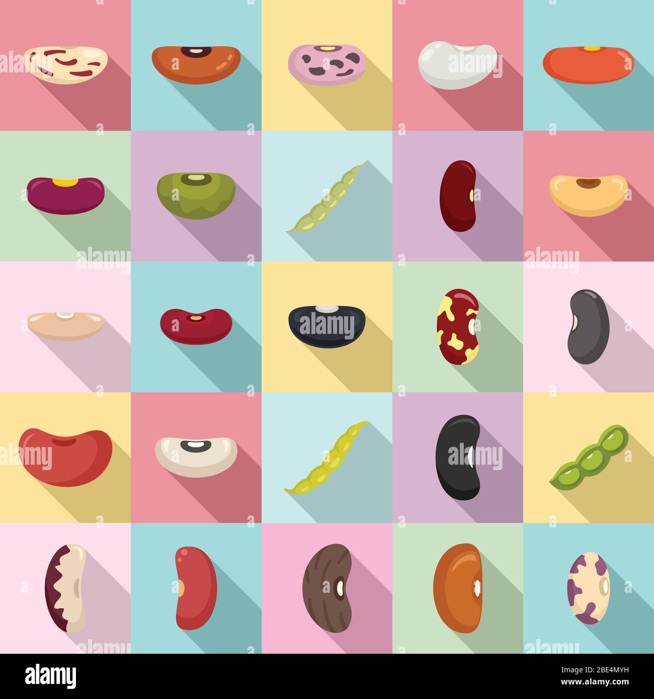 Kidney bean icons set. Flat set of kidney bean vector icons for web ...