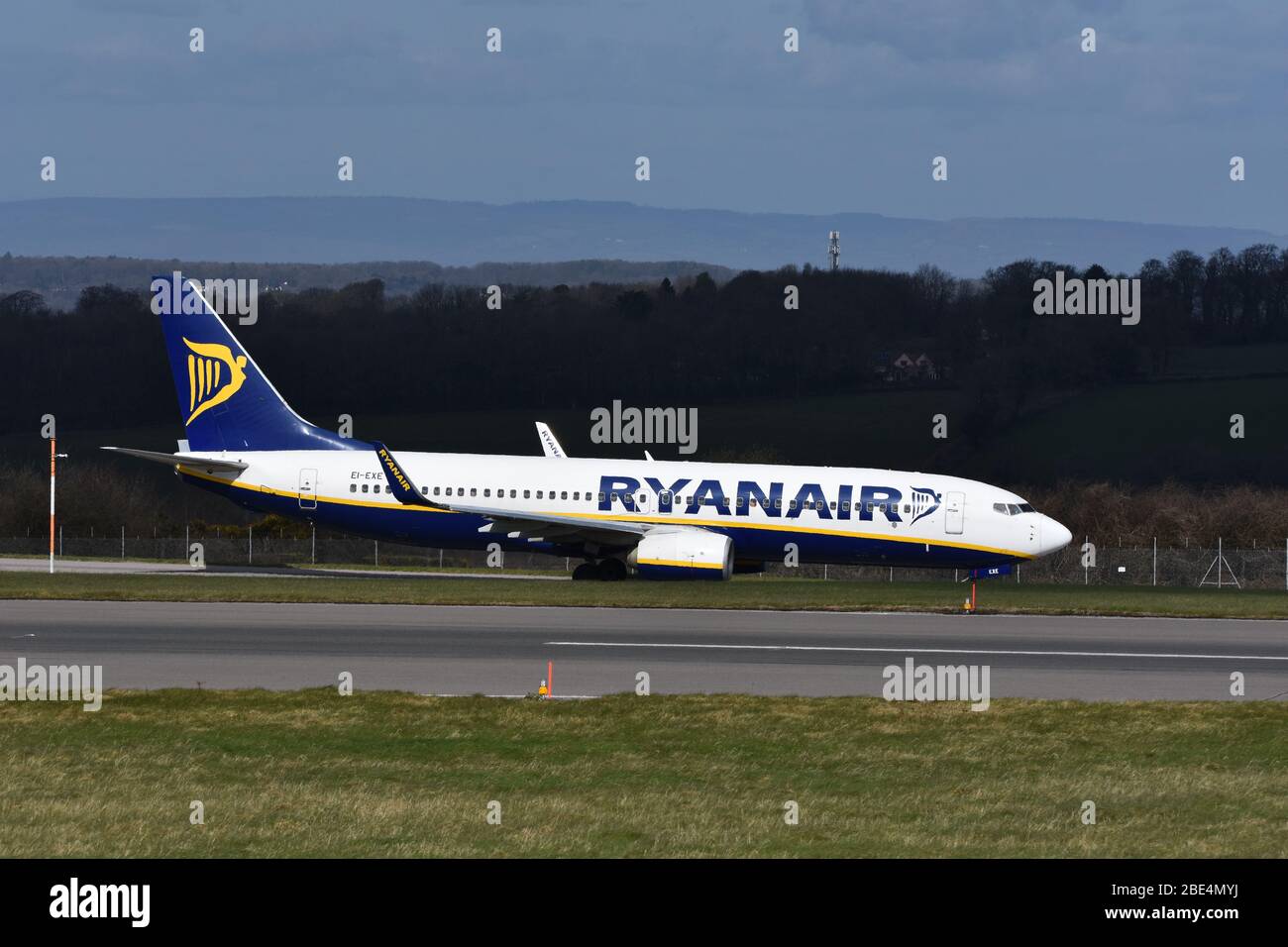 A Ryanair Boeing aircraft/aeroplane on the ground at Bristol Airport ...