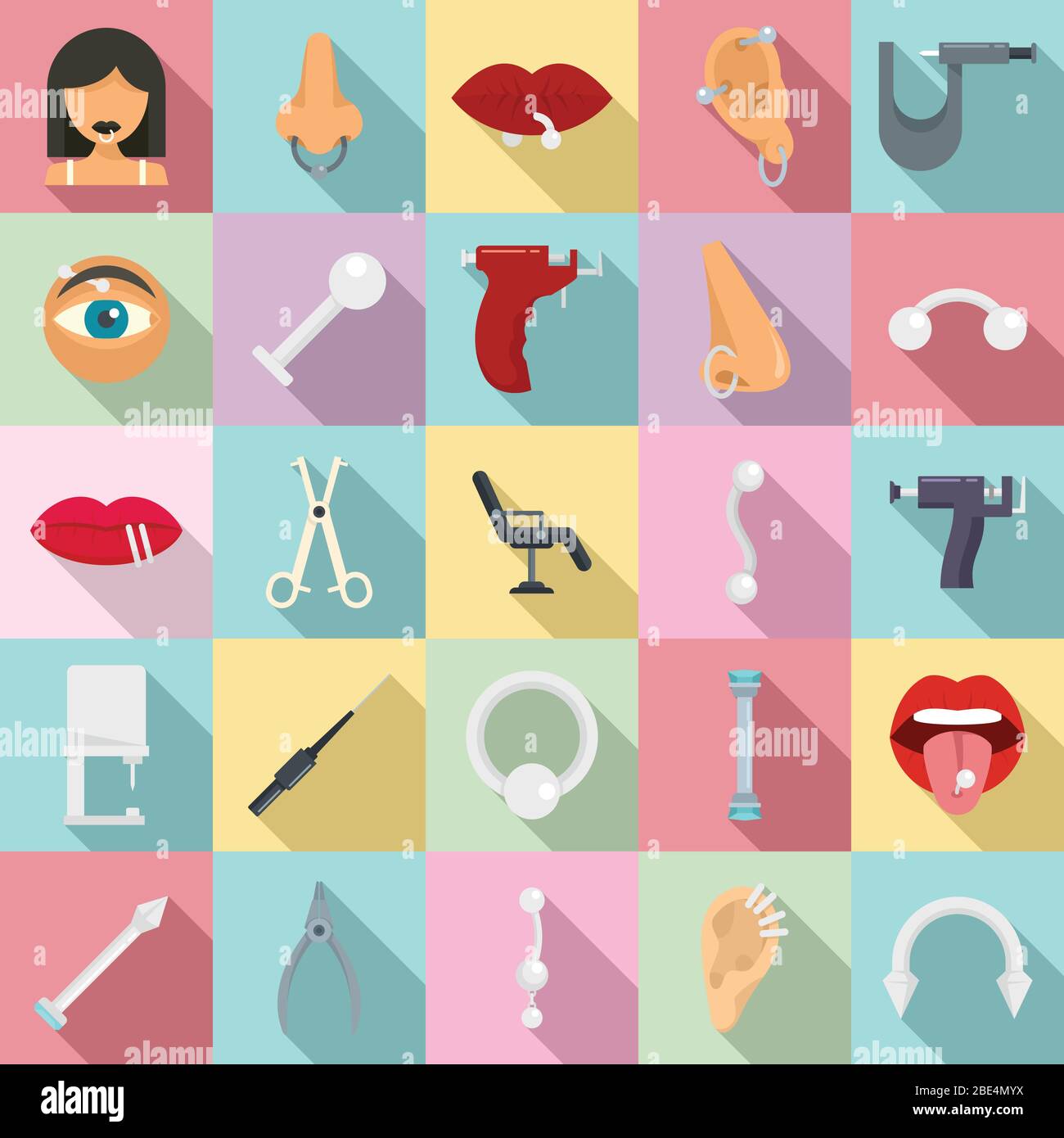 Piercing icons set. Flat set of piercing vector icons for web design ...