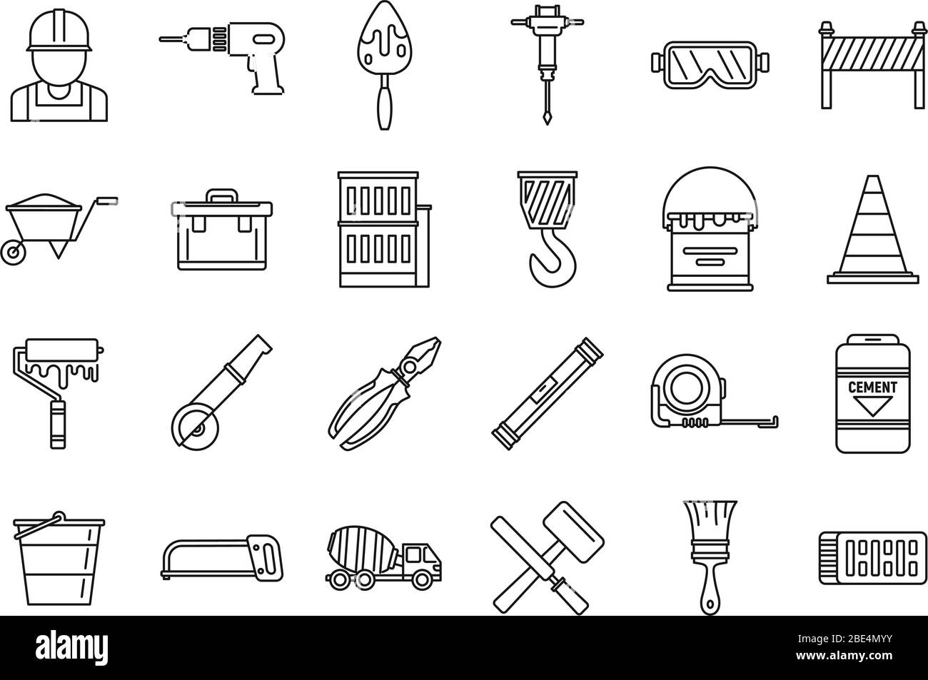 Modern building reconstruction icons set. Outline set of modern ...