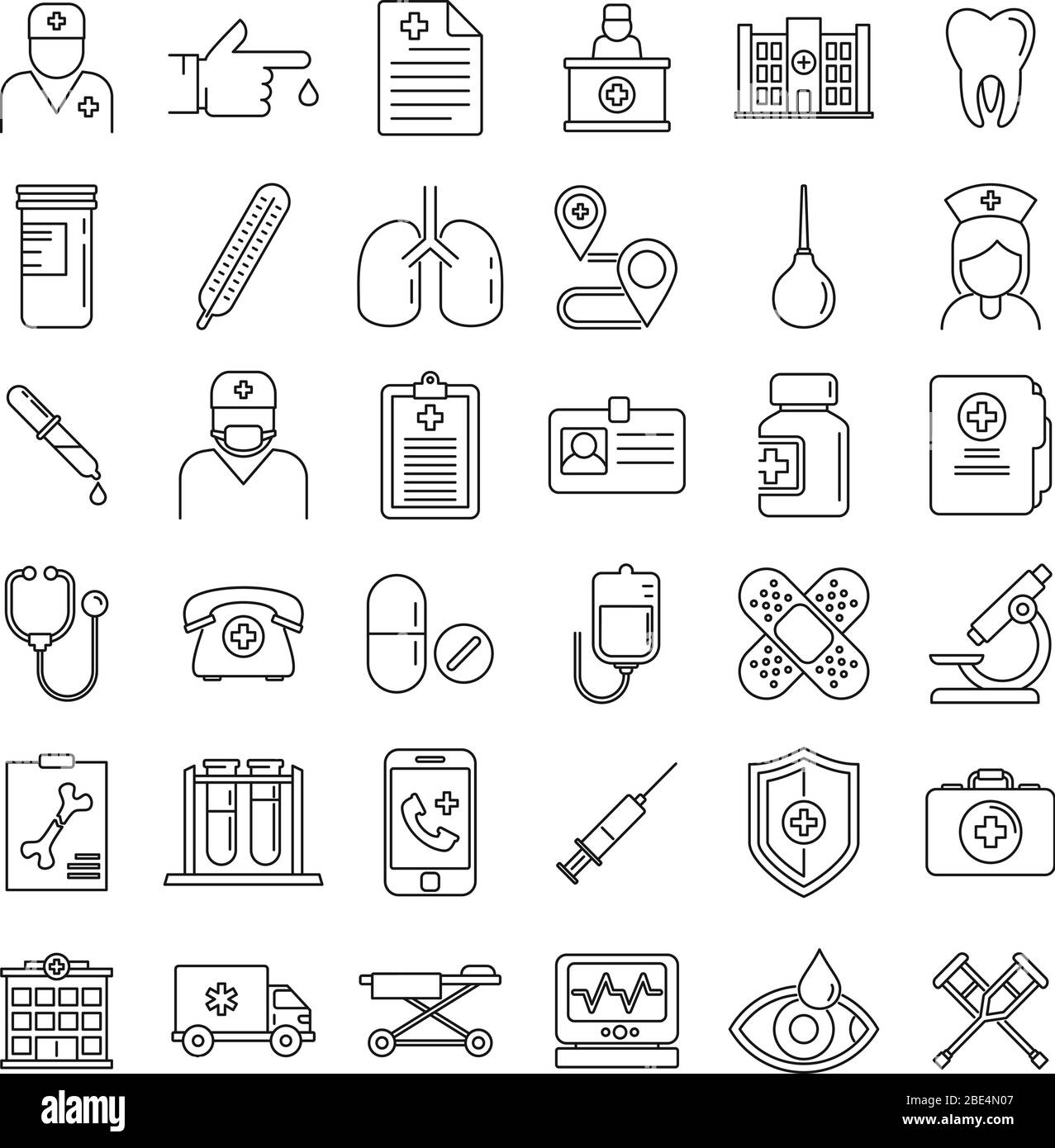 Private clinic hospital icons set. Outline set of private clinic ...