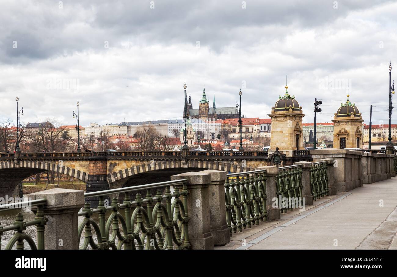 Legion Bridge (Most Legii) over the Vltava River and Prague Castle with ...