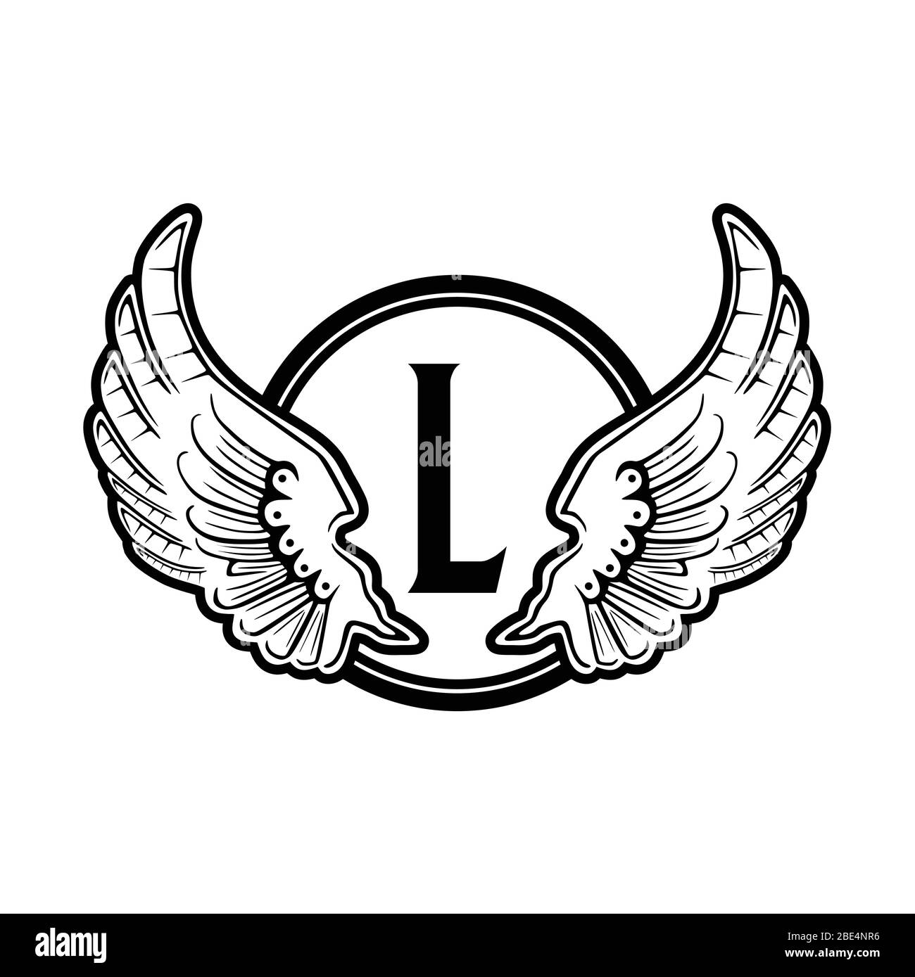 initial letter L Wing round badge logo design, isolated on white ...