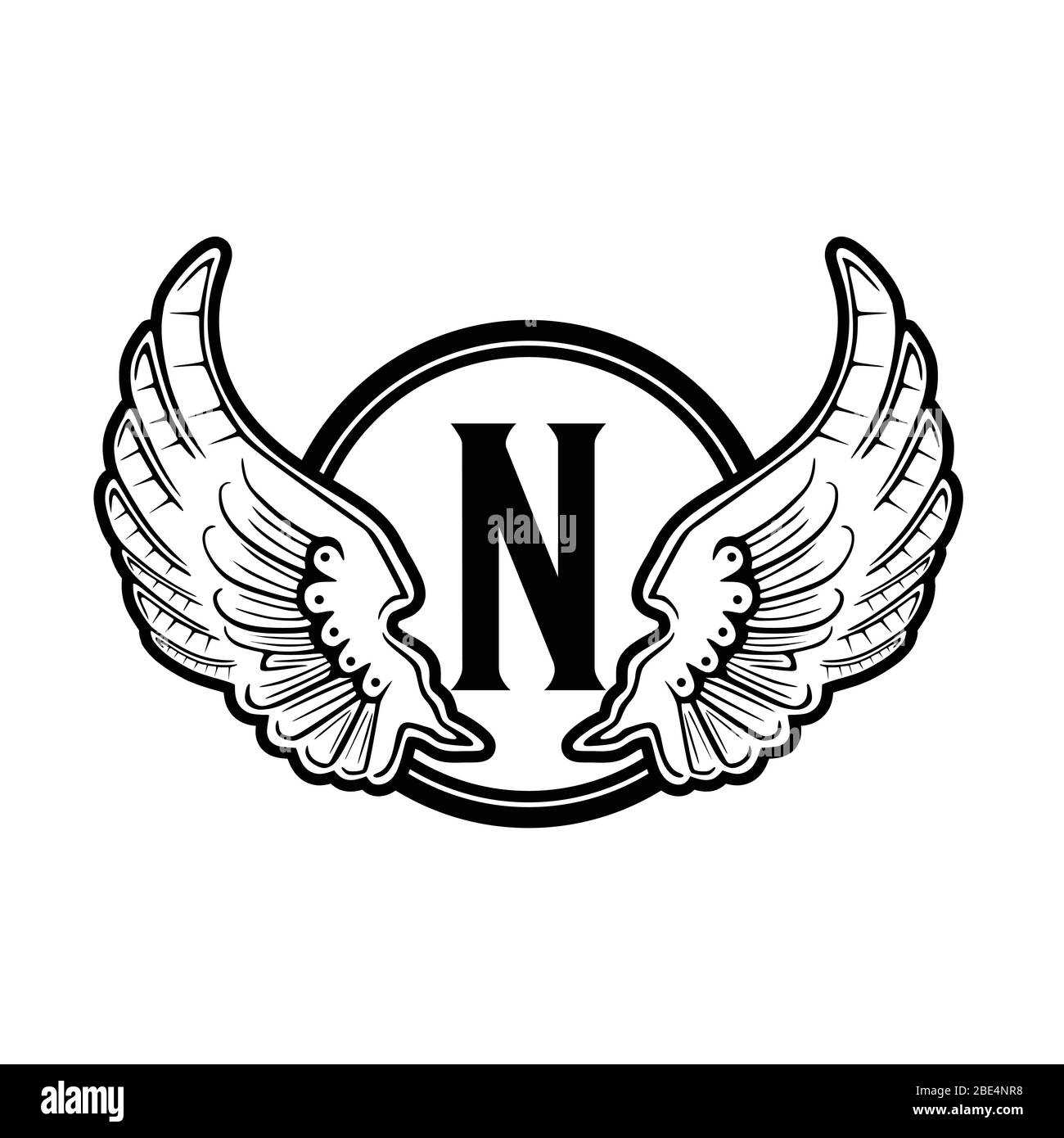 initial letter N Wing round badge logo design, isolated on white ...