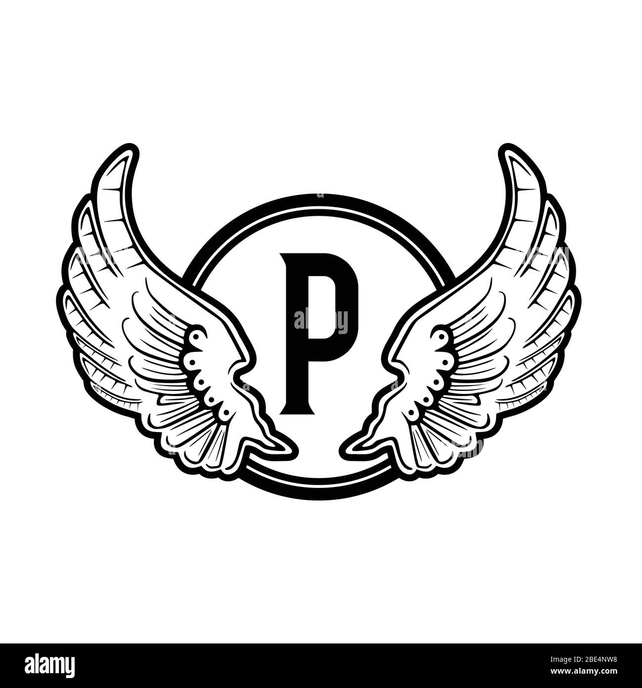 initial letter P Wing round badge logo design, isolated on white ...