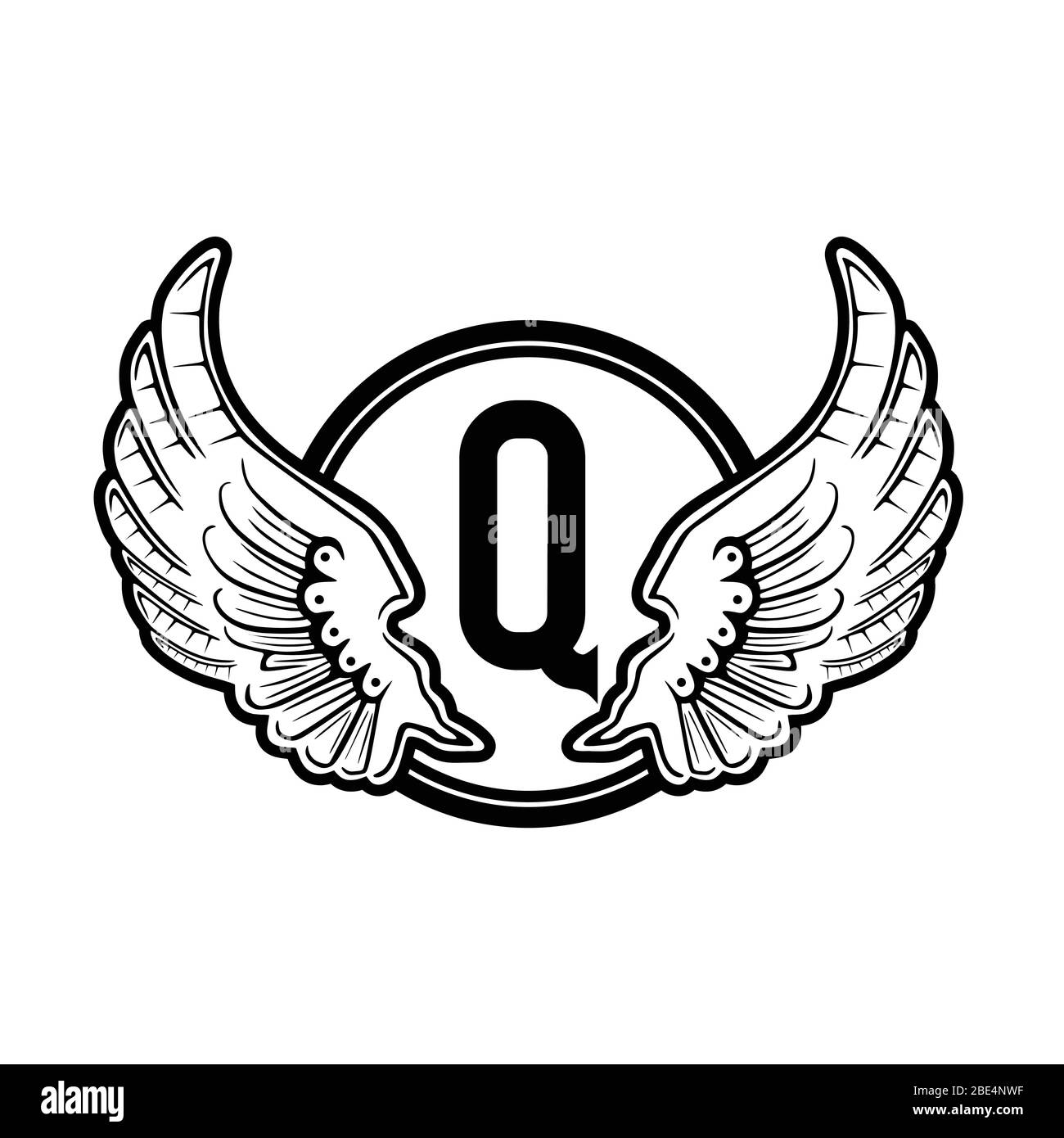 initial letter Q Wing round badge logo design, isolated on white ...