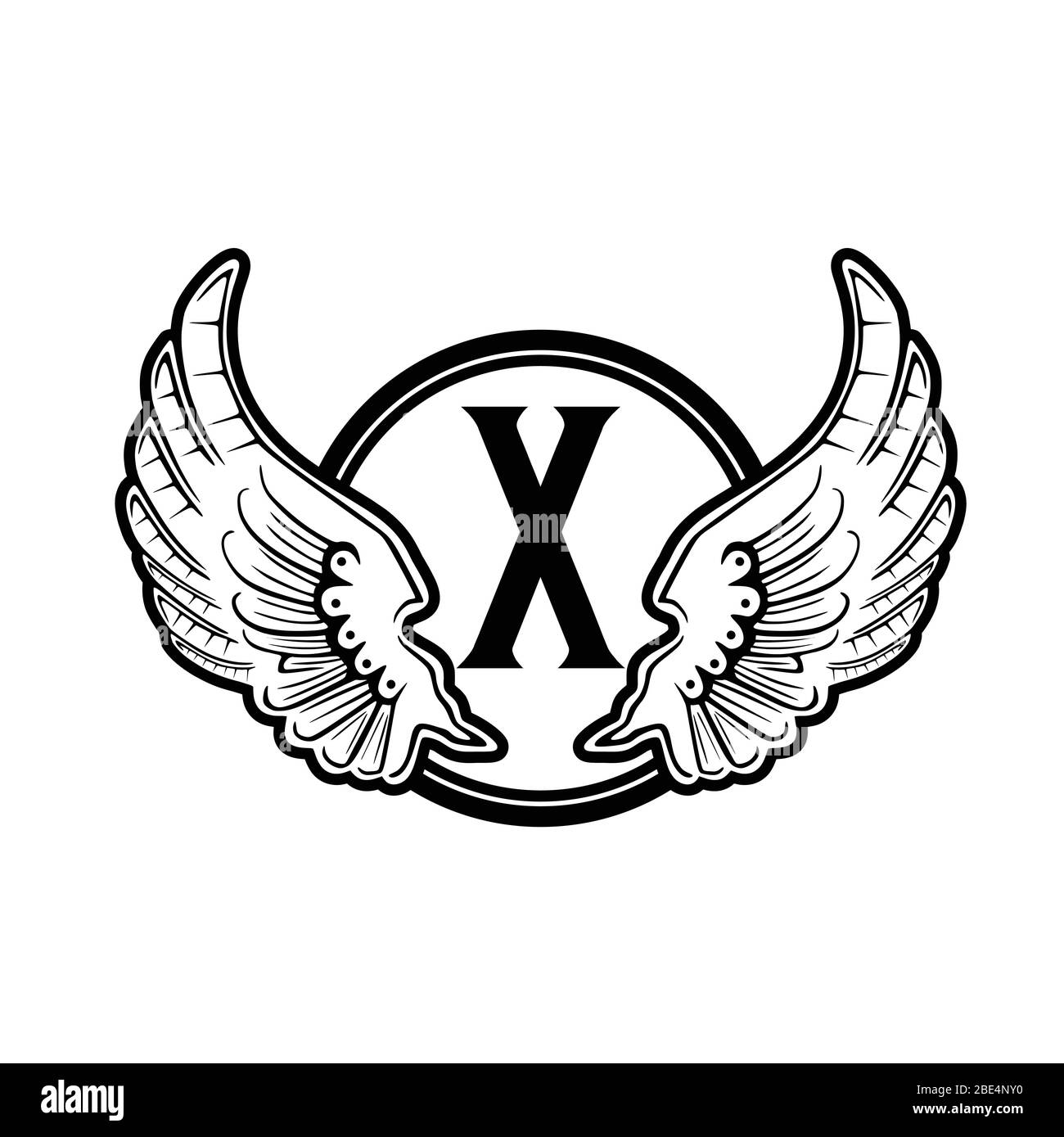 initial letter X Wing round badge logo design, isolated on white ...