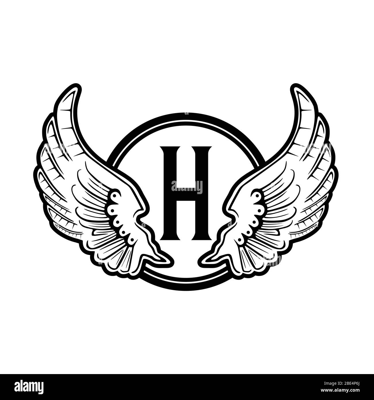 initial letter H Wing round badge logo design, isolated on white ...