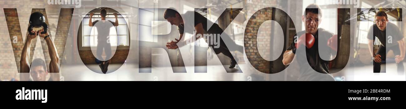 Train hard. Strong athletic man working out at gym with an overlay of ...