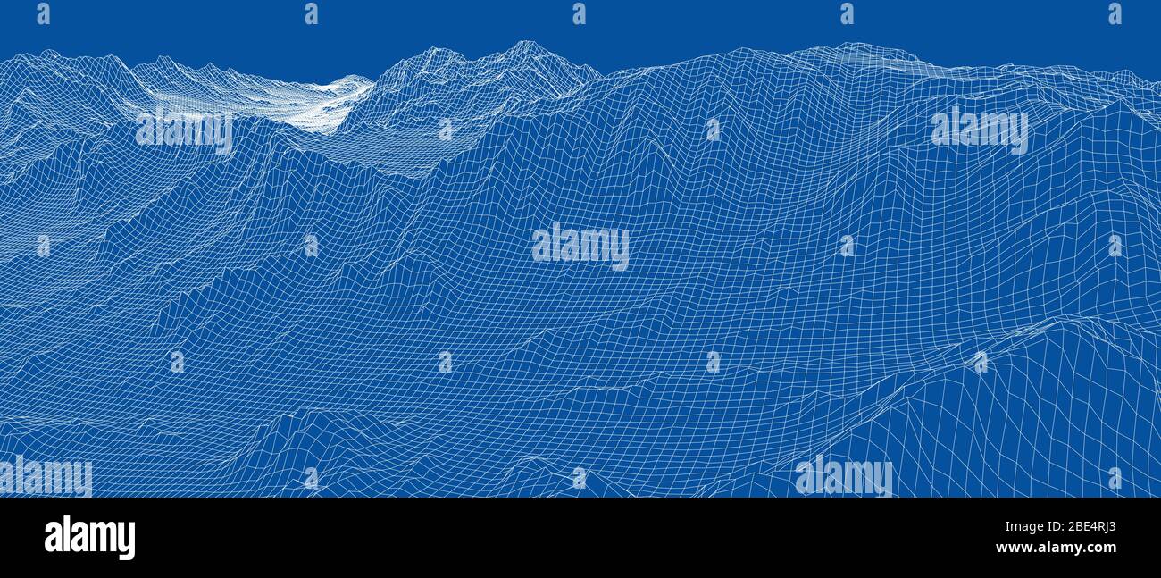 Abstract 3d wire-frame landscape. Blueprint style Stock Vector Image ...