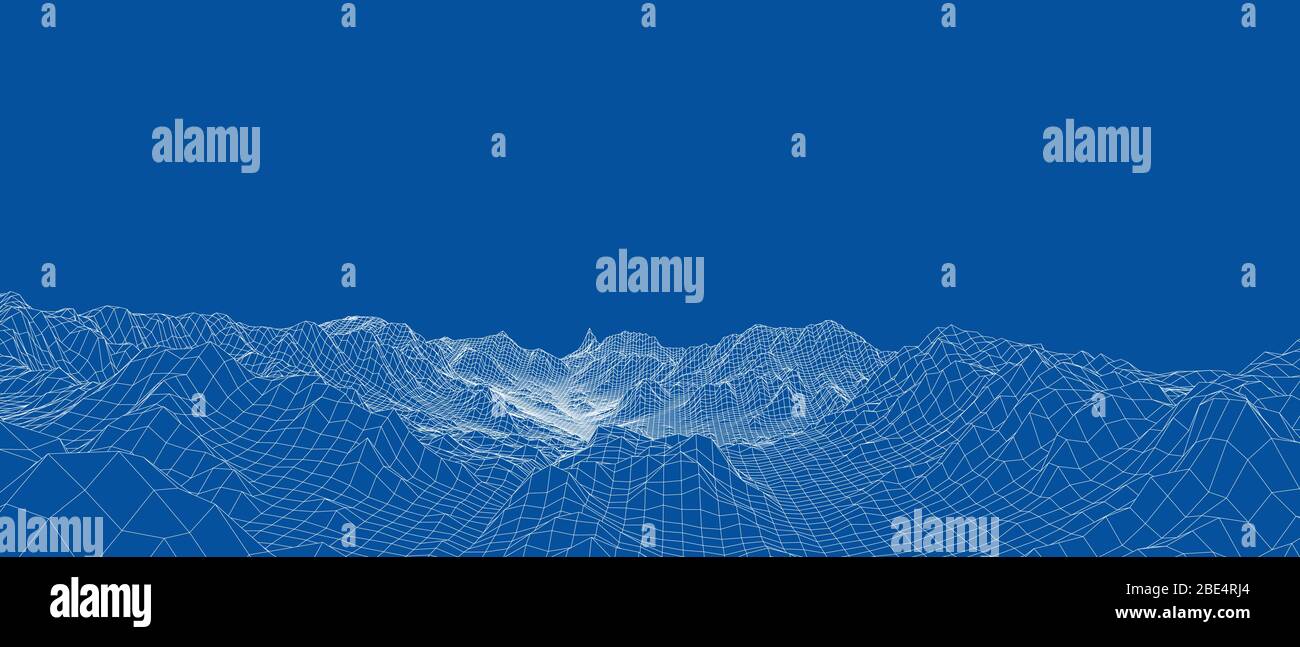 Abstract 3d wire-frame landscape. Blueprint style Stock Vector Image ...