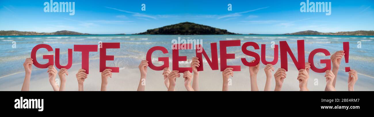 People Hands Holding Word Gute Genesung Means Get Well Soon, Ocean ...