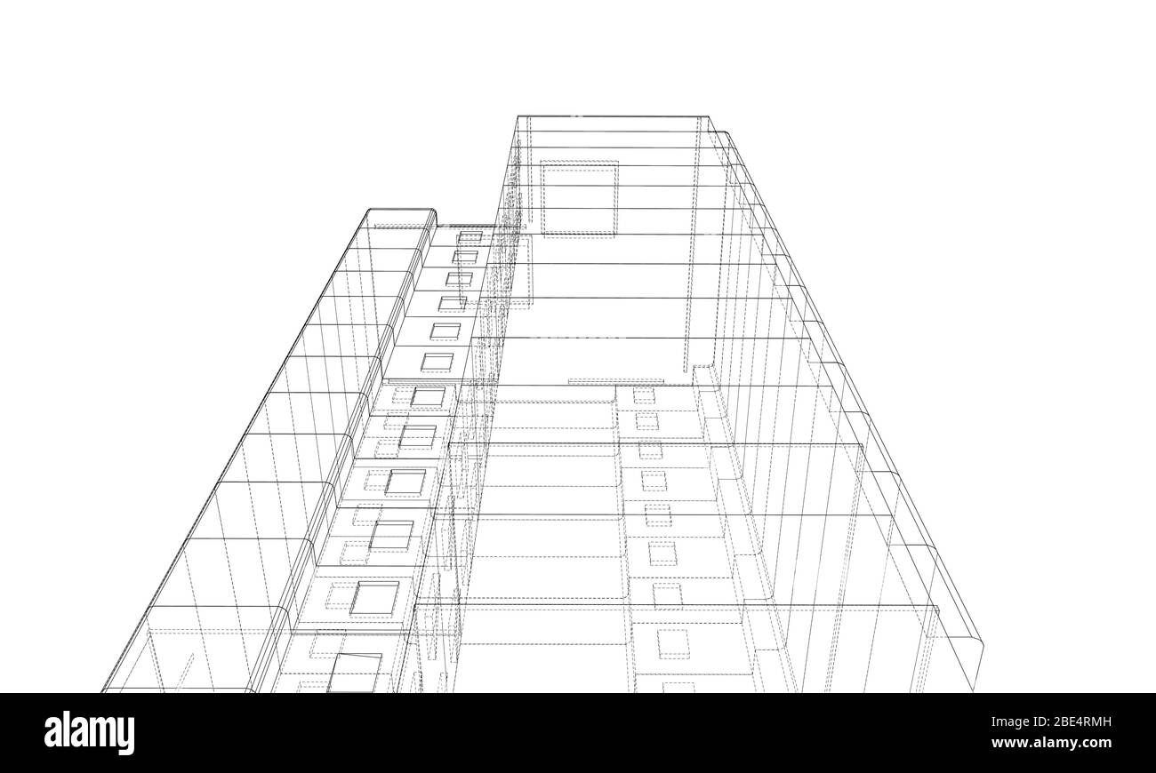 Vector wire-frame model of a multi-storey building Stock Vector Image ...