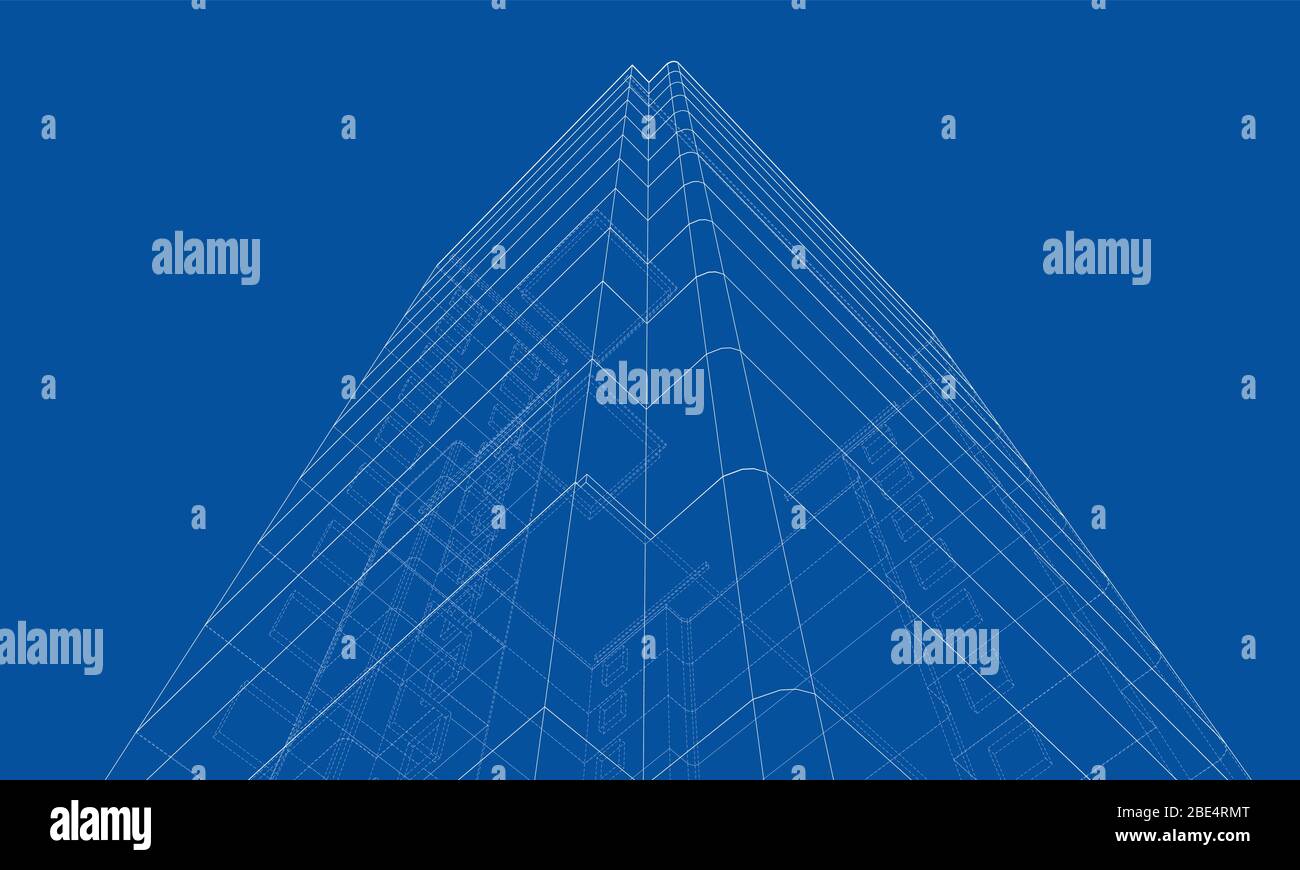 Vector wire-frame model of a multi-storey building Stock Vector Image ...