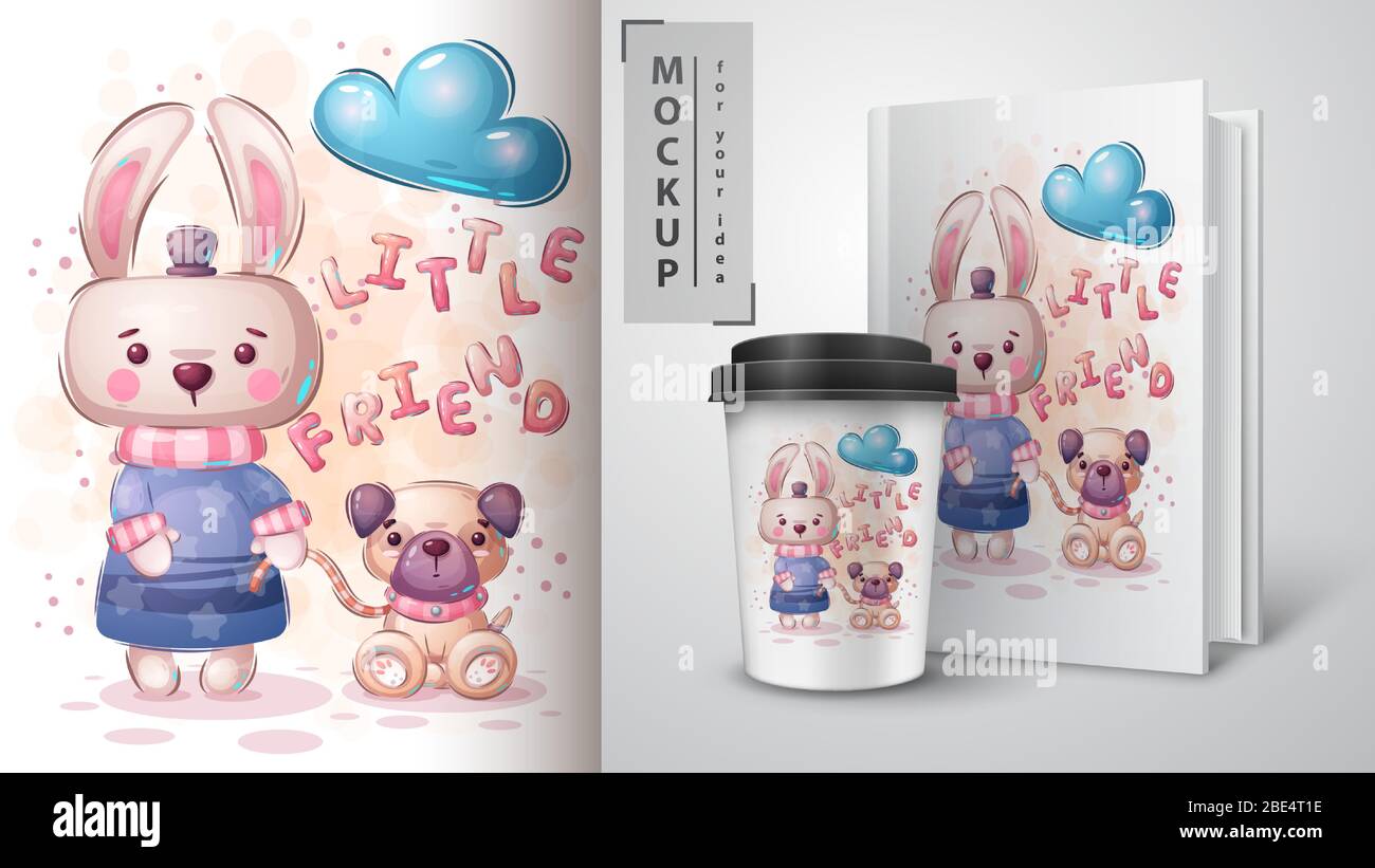 Rabbit with dog poster and merchandising Stock Vector Image & Art - Alamy