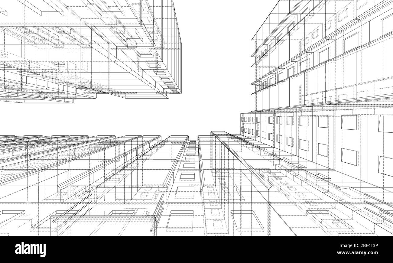 Vector wire-frame model of a multi-storey building Stock Vector Image ...