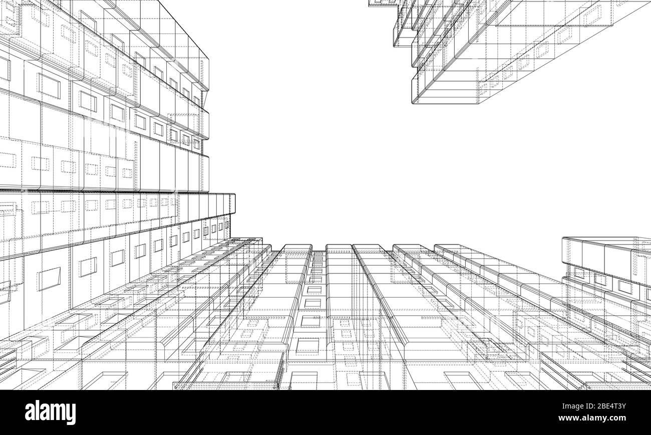 Vector wire-frame model of a multi-storey building Stock Vector Image ...
