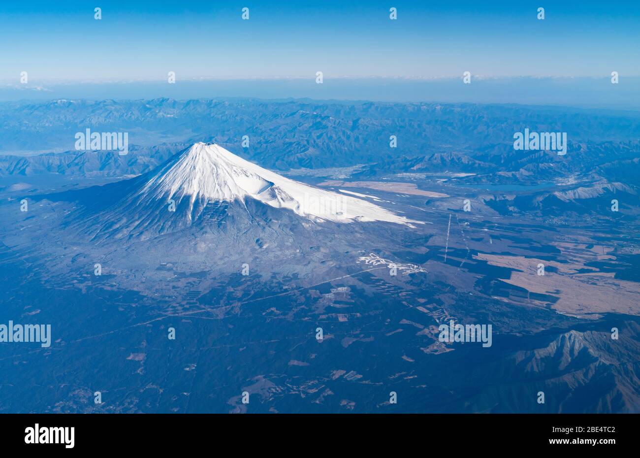 Aerial view of Mt. Fuji, Shizuoka and Yamanashi Prefecture, Japan, view ...