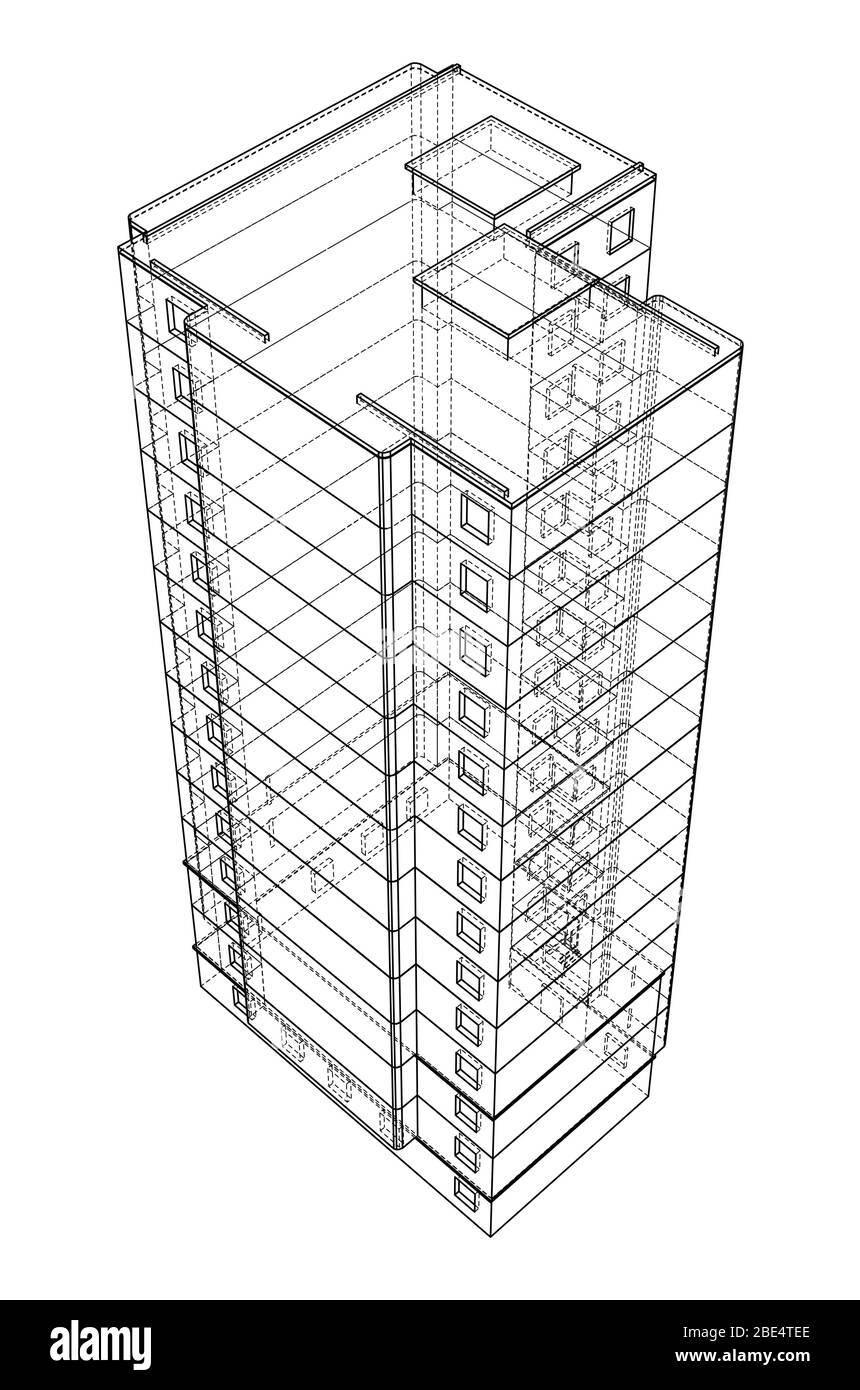 Vector wire-frame model of a multi-storey building Stock Vector Image ...