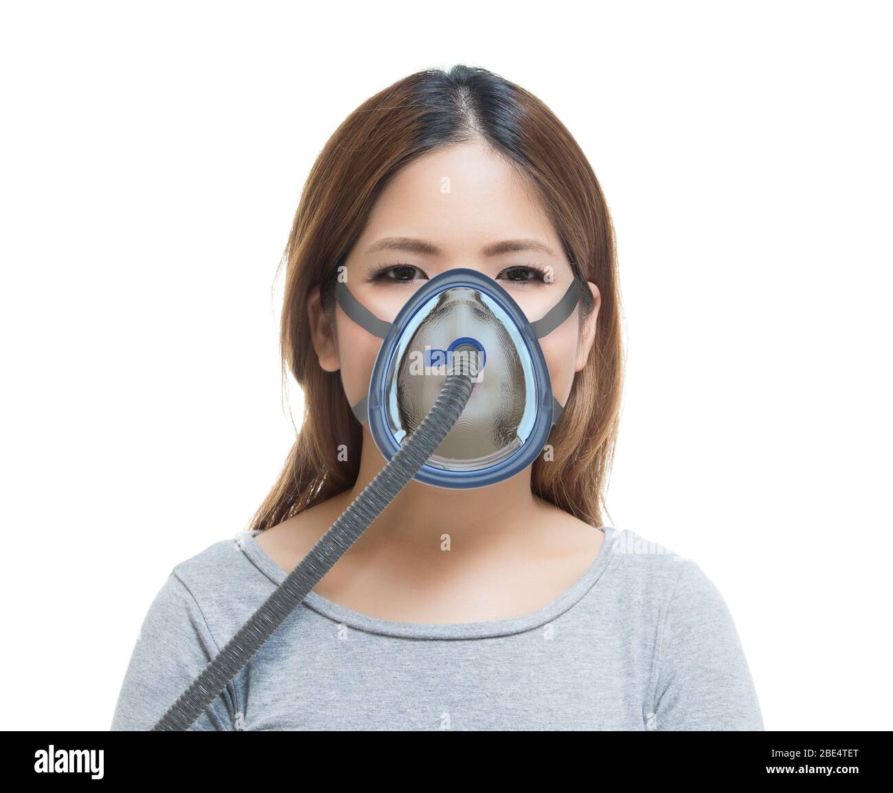 3d rendering ventilation mask with female patient isolated on white ...