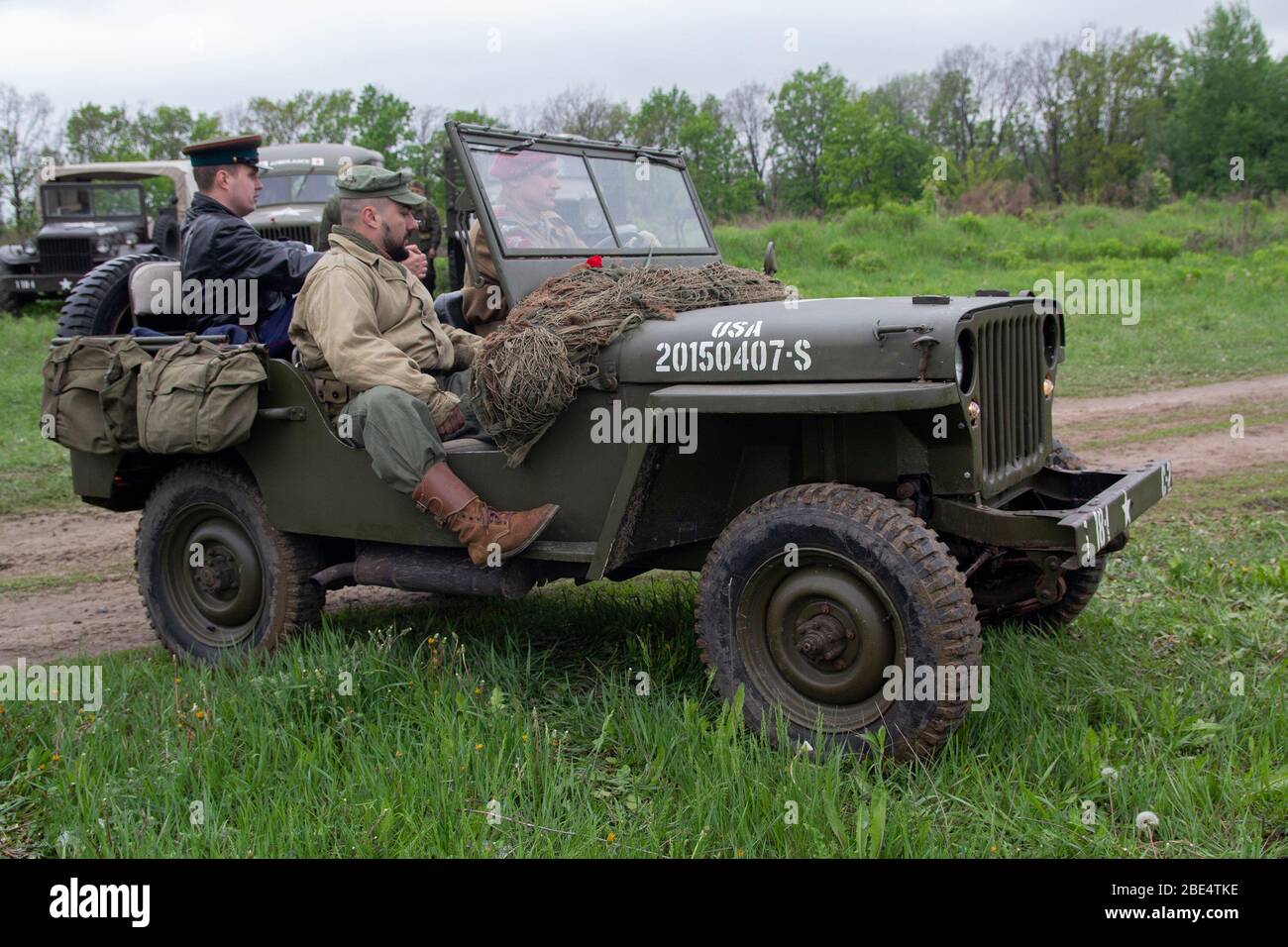 Kiev, Ukraine - May 09, 2019: Jeep of the American army at a historical ...