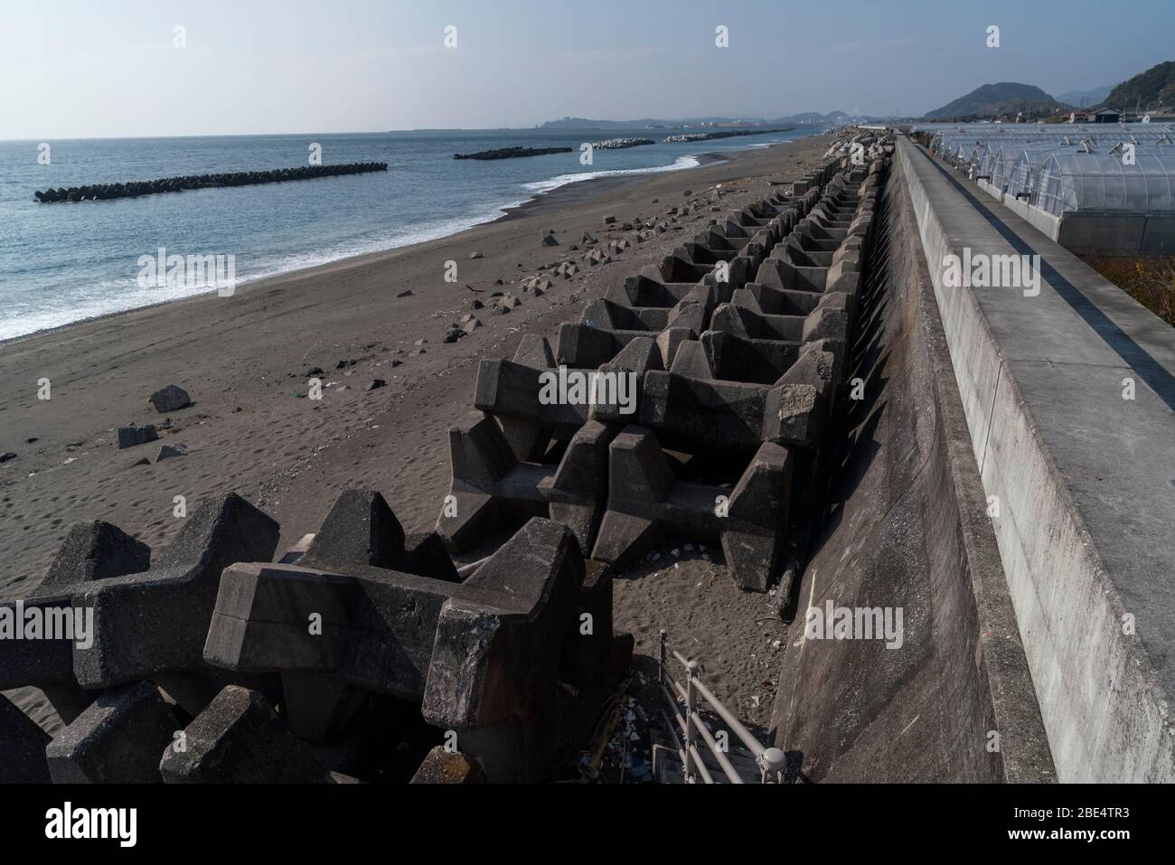 Wave-dissipating block and Greenhouses, Nankoku City, Kochi Prefecture ...