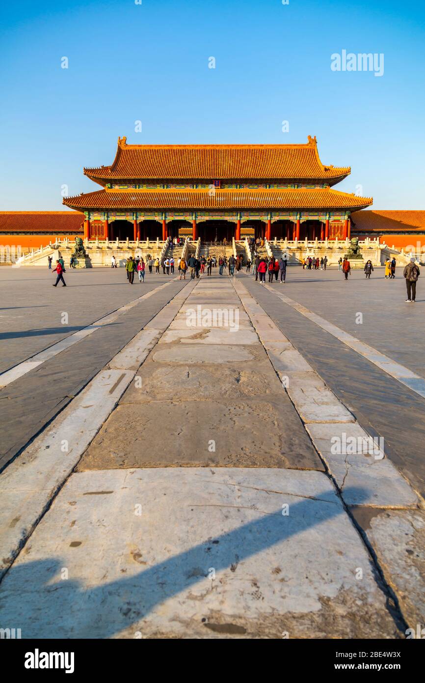 View inside the Forbidden City at sunset, Beijing, Xicheng, People's ...