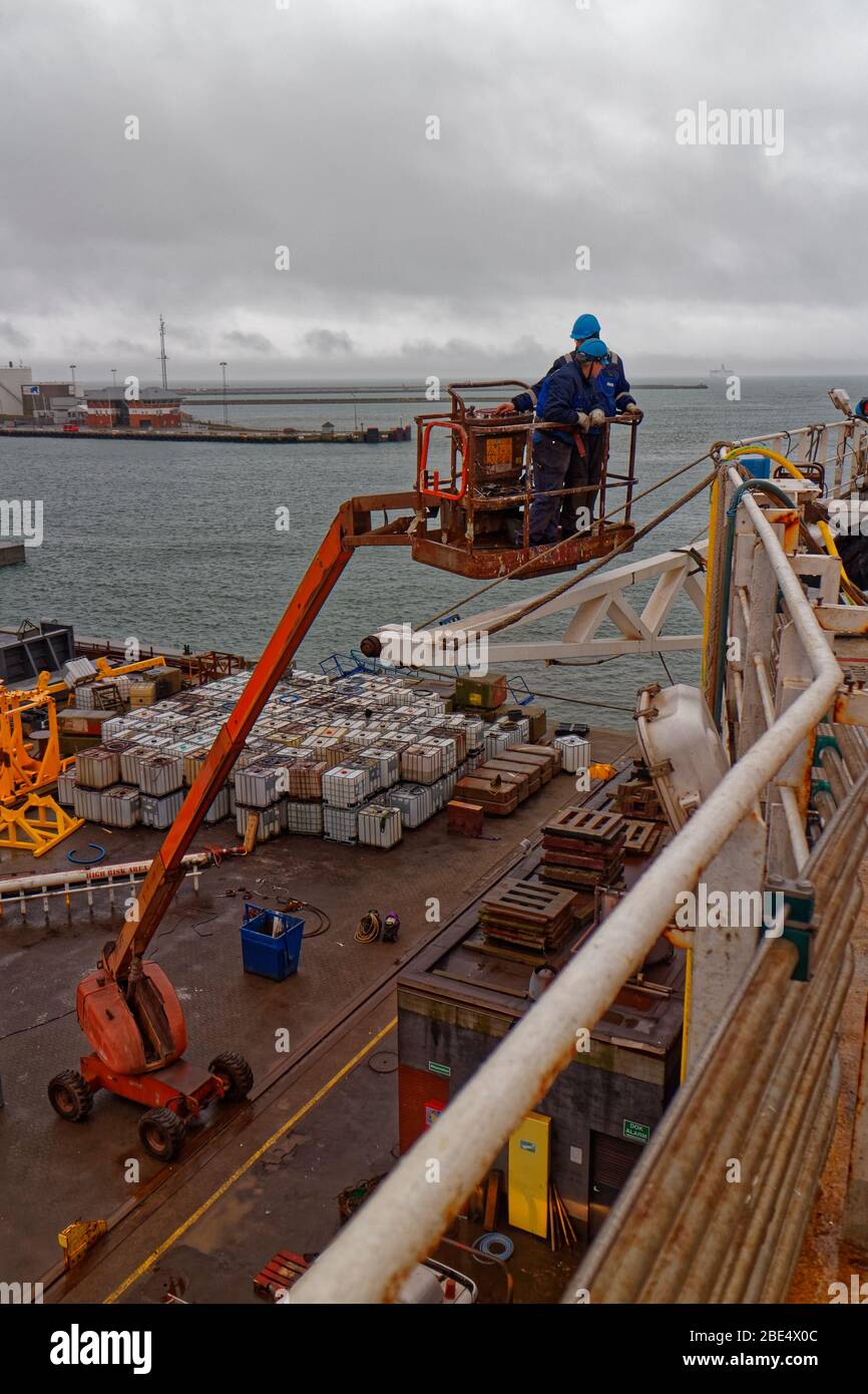Two Shipyard Workers from the Orskov Yard on a Cherry Picker beside a ...